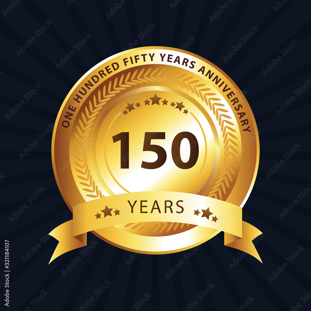 150th golden anniversary logo, laurel wreath isolated on black ...