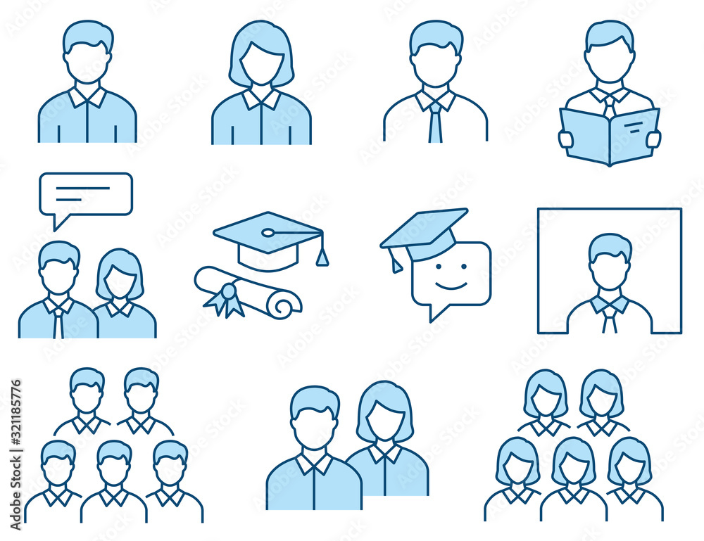 Students flat line icon set. Vector illustration. Editable stroke ...