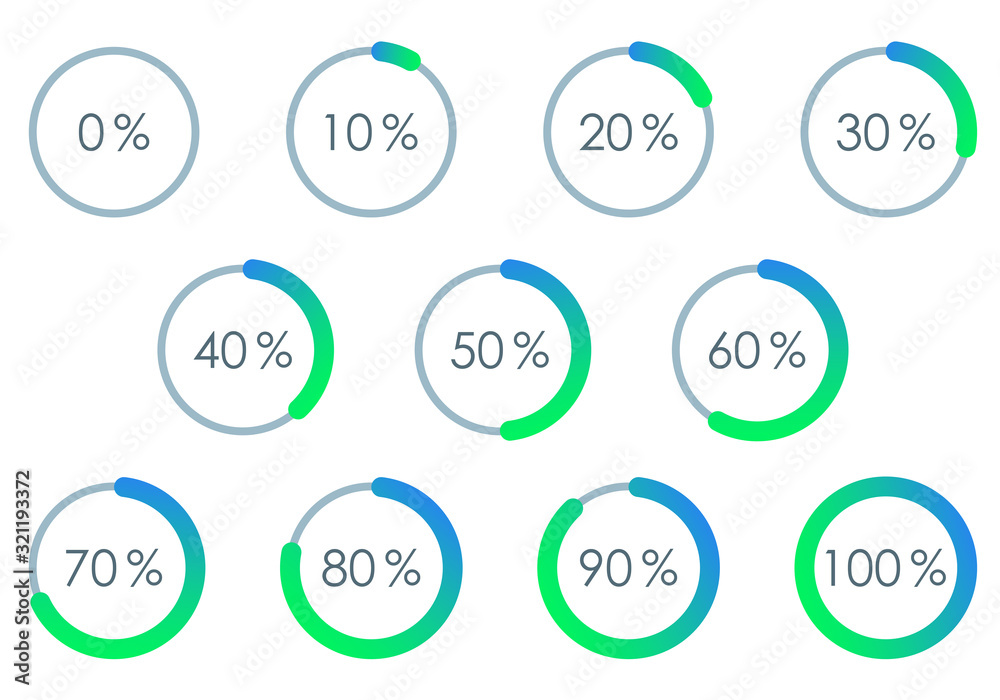 Percentage Pie chart set. From 1 to 10 percent diagram. Circle progress ...