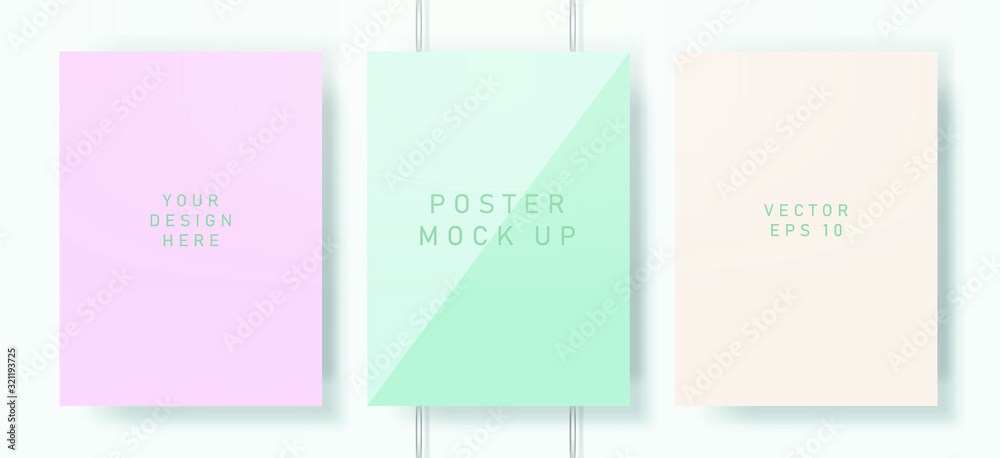 Flat lay of blank posters in pastel color tones with drop shadows ...