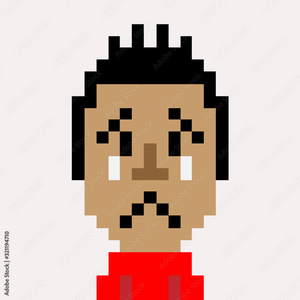 Red shirt man cry emoticon pixel-art character Stock Illustration ...