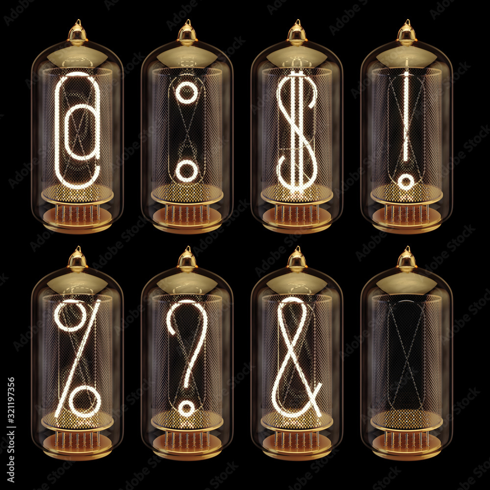 3d rendering of a vintage electronic vacuum tubes with glowing font ...