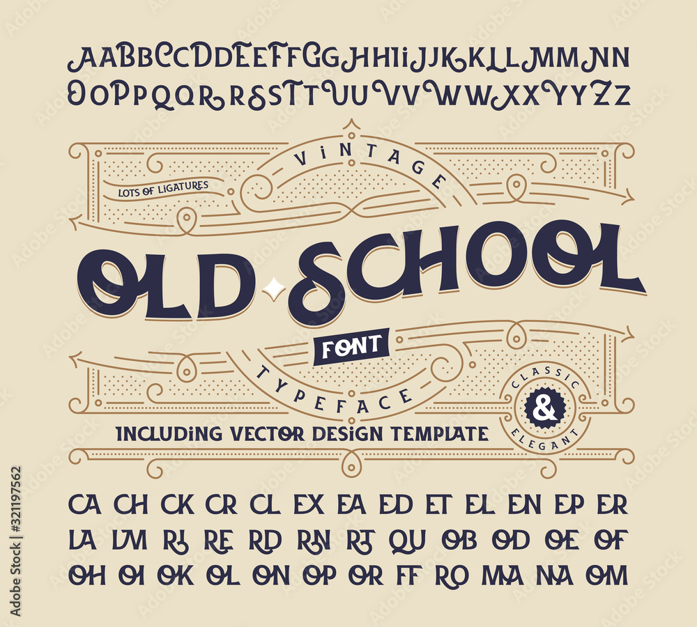 Old school vector font with beautiful classic design ornate Stock ...