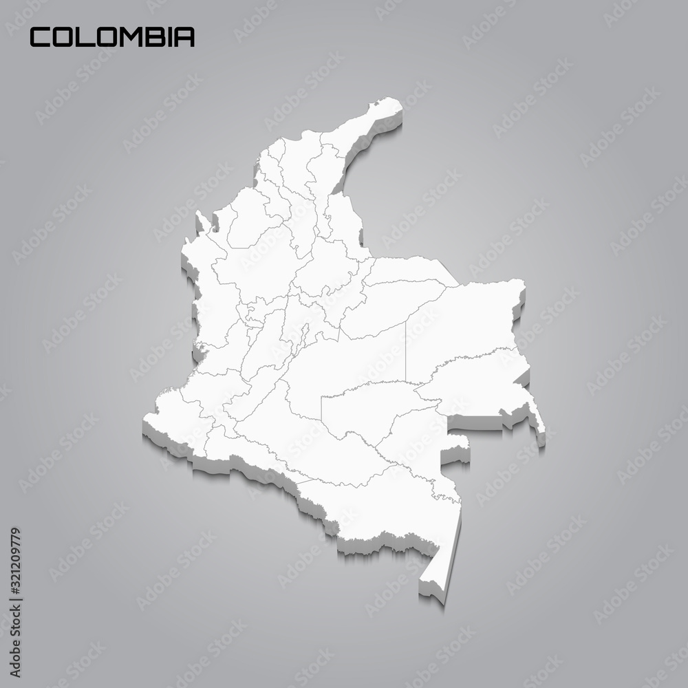 Colombia 3d map with borders of regions เวกเตอร์สต็อก | Adobe Stock
