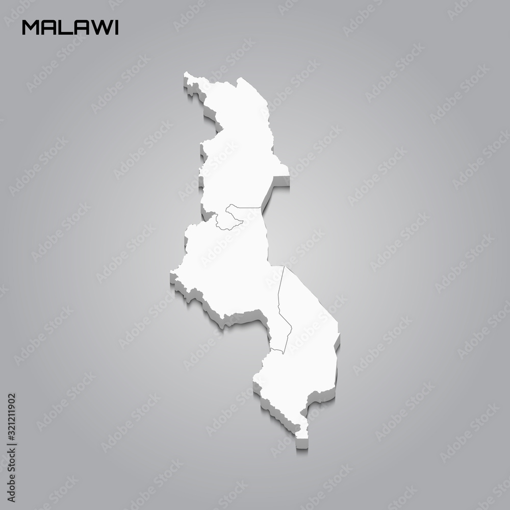 Vetor de Malawi 3d map with borders of regions do Stock | Adobe Stock