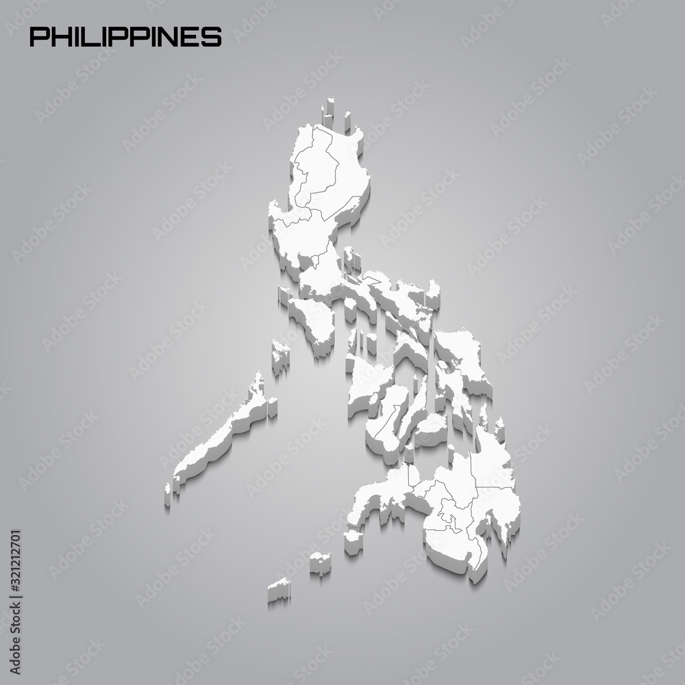 Philippines 3d map with borders of regions Stock Vector | Adobe Stock