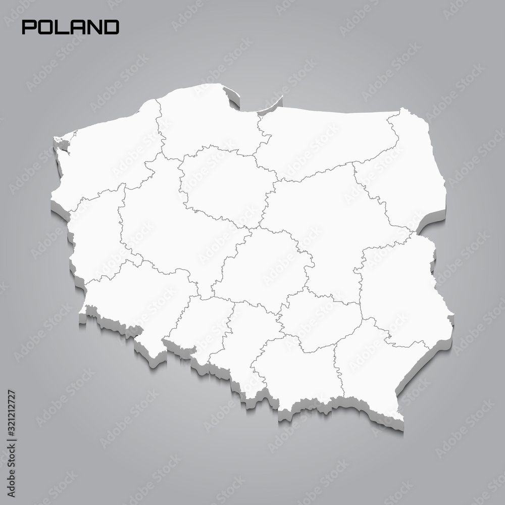 Poland 3d map with borders of regions Stock Vector | Adobe Stock