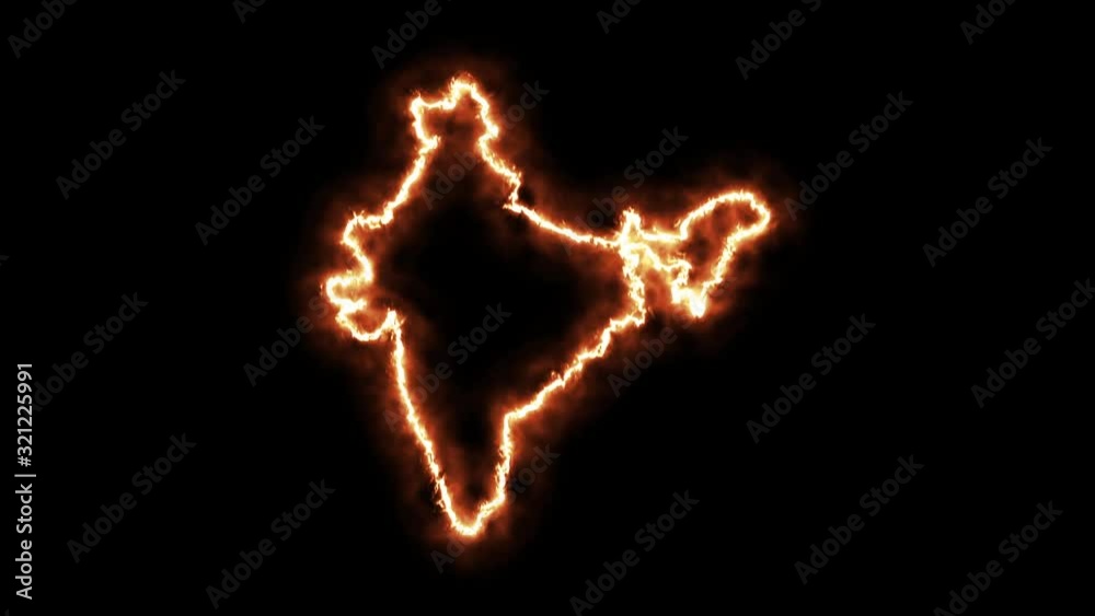 Outline map of India on fire. 3D Render Stock Video | Adobe Stock