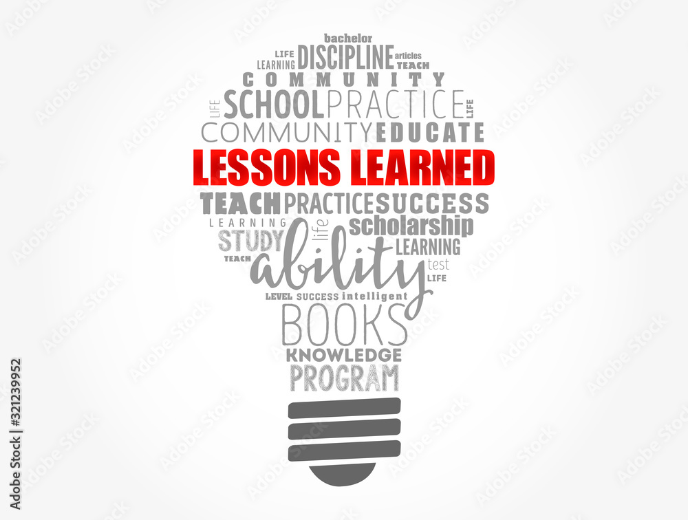 Lessons Learned light bulb word cloud collage, education concept ...