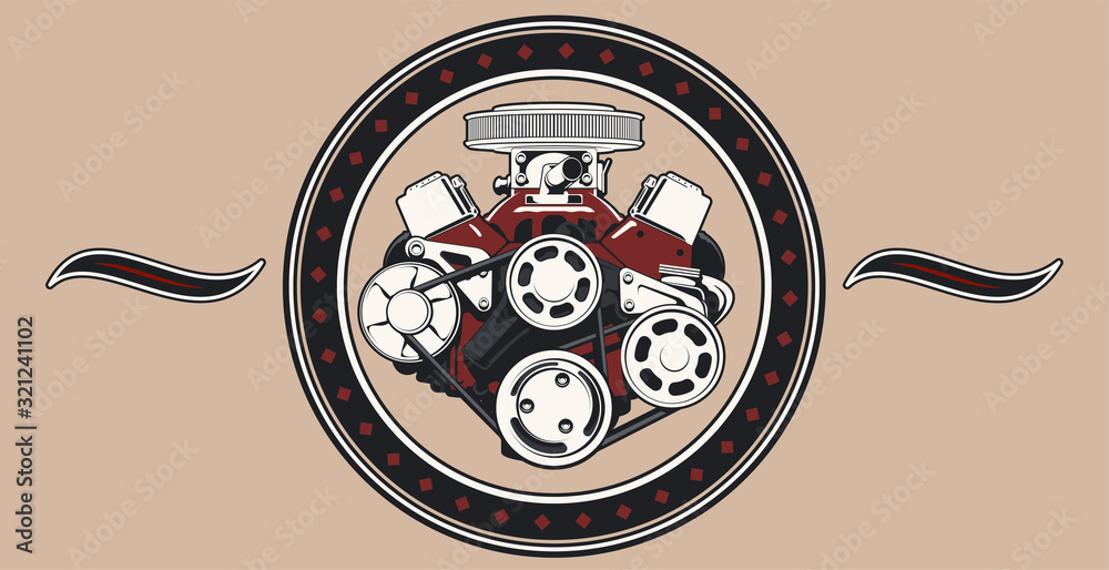 V8 engine in vector. View from front. Stock Vector | Adobe Stock