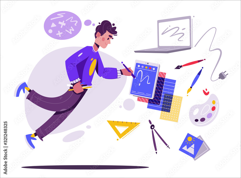 Designer character. Illustrator or digital artist. Cartoon vector ...