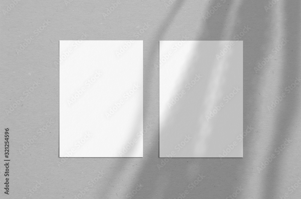 Blank white vertical paper sheet 5x7 inches with shadow overlay. Modern ...