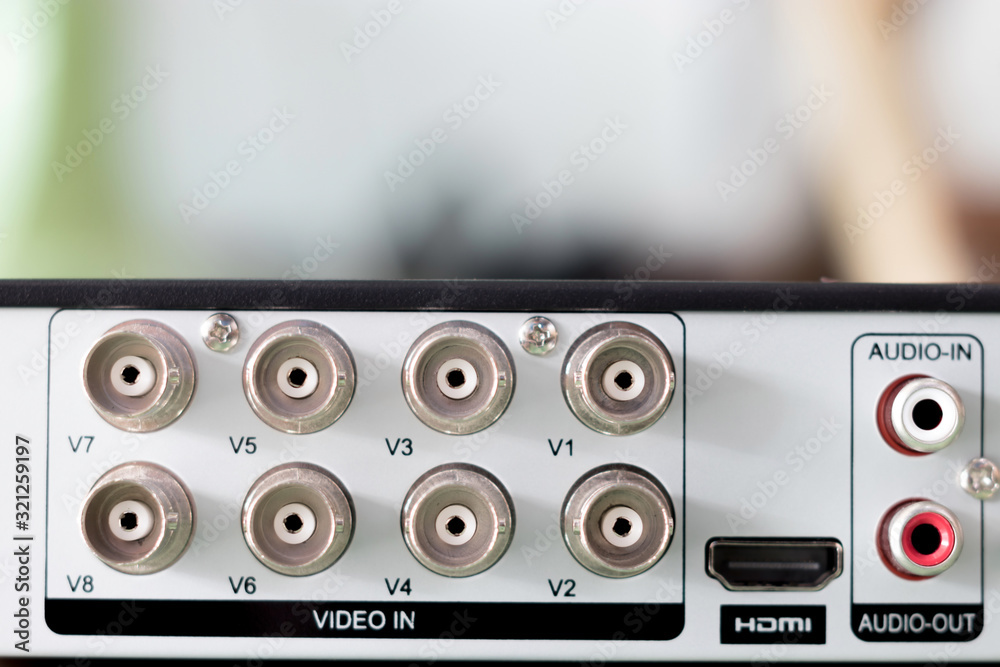 Bnc cable connector on the back of the cctv recorder Stock Photo ...