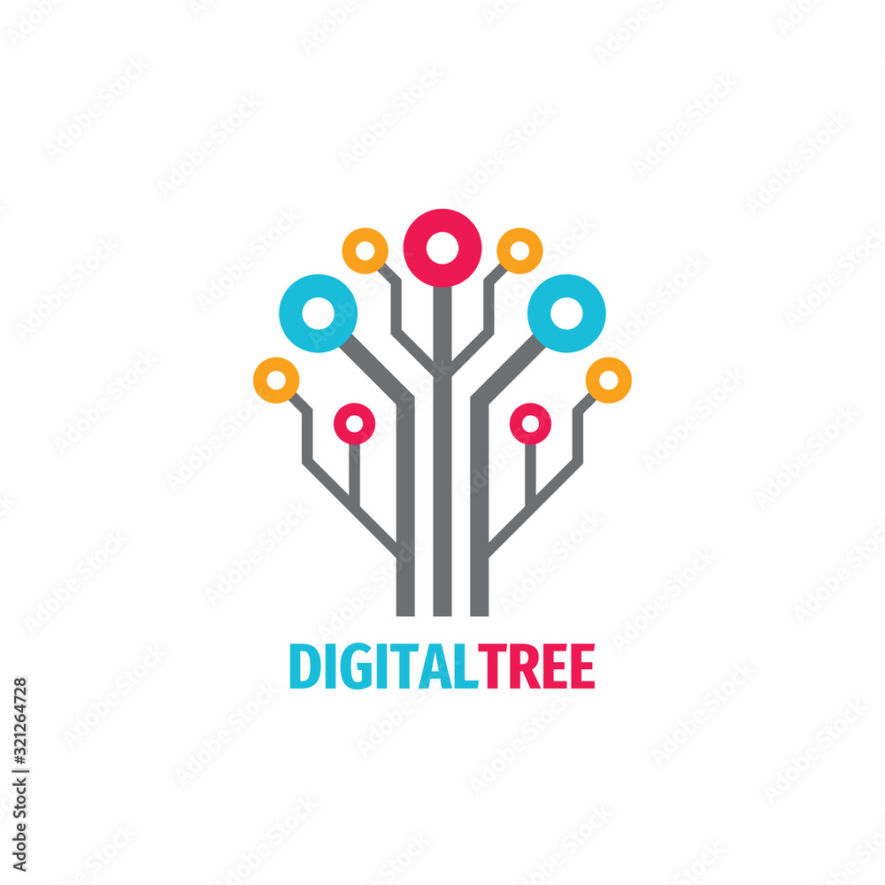 Stockvector Digital tree logo design. Computer network sign. Data ...