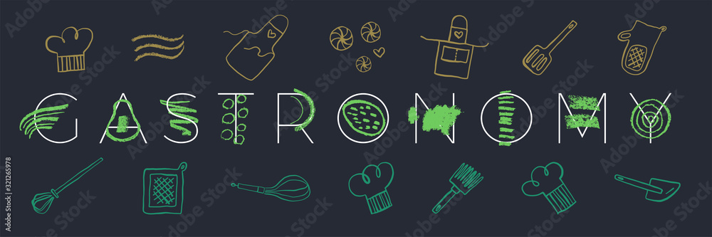 Gastronomy icons set. Gastronomic linear signs. Doodle logos for ...