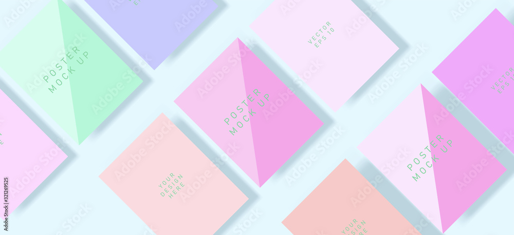 Flat lay of blank posters in pastel color tones with drop shadows ...