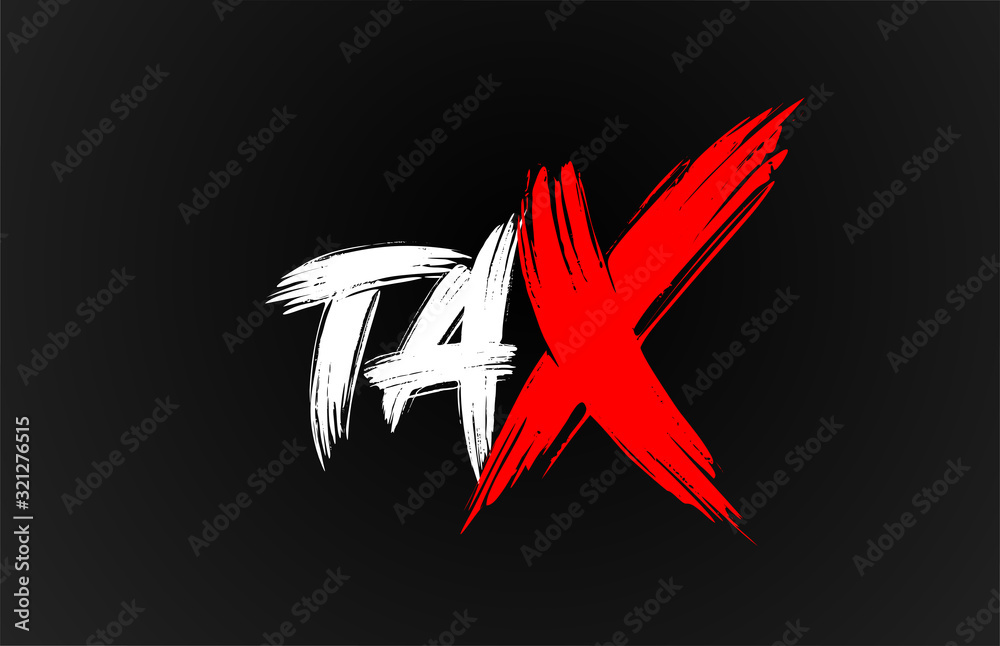 red white black tax grunge brush stroke word text for typography logo ...