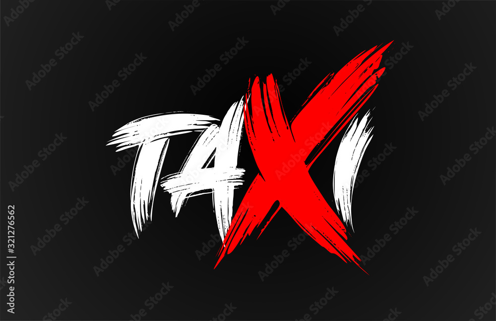 red white black taxi grunge brush stroke word text for typography logo ...