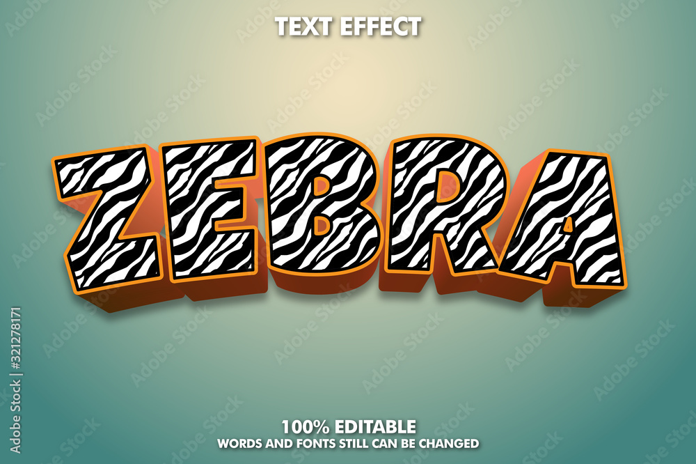 Cartoon text effect with zebra skin pattern Stock Vector | Adobe Stock