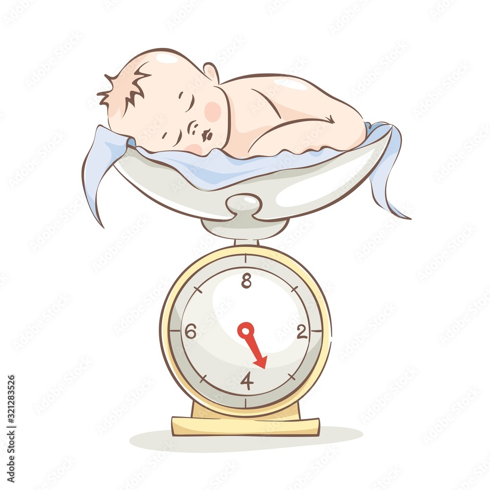 Babe on the scale. Vector illustration with a newborn child Stock ...