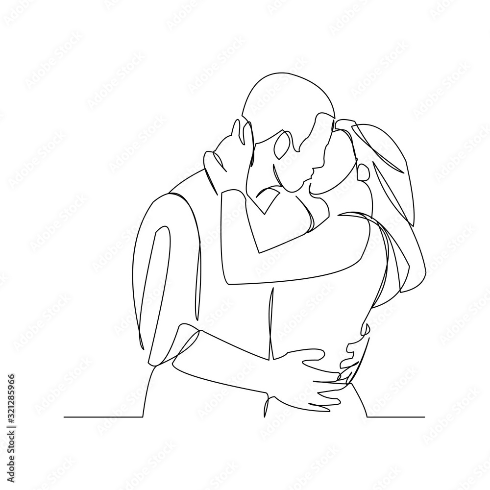 Continuous line drawing of romantic couple kissing for valentine ...