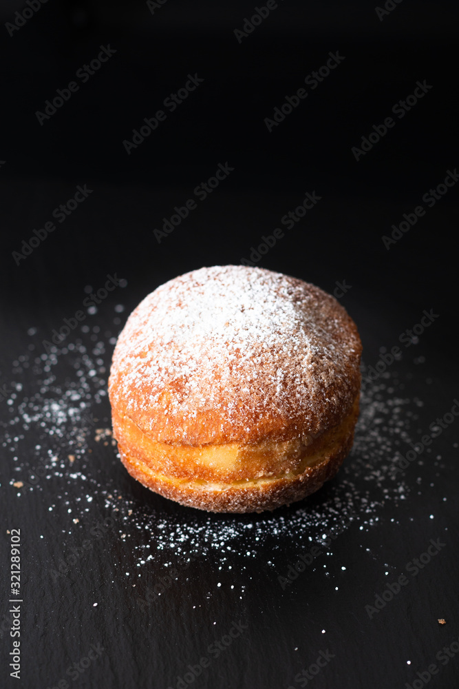 Food concept single Beignet French yeast doughnut deep-fried choux ...