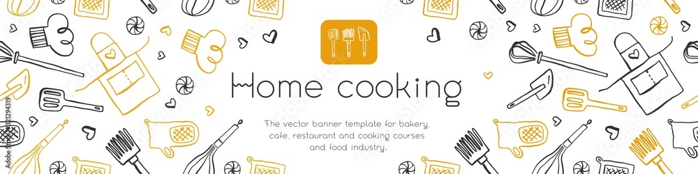 Vetor de Homemade cooking banner with hand-drawn vector illustrations ...
