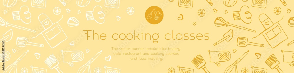 Homemade cooking banner with hand-drawn vector illustrations. Cooking ...
