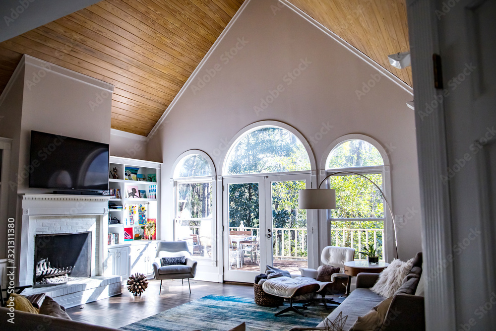 Mid century modern contemporary style living room den in a spacious ...