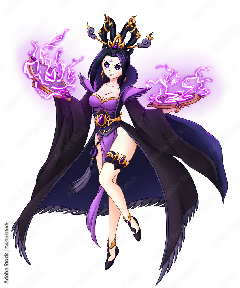 Pretty Wizard Girl Wearing Traditional Chinese Dress And Golden Jewelry