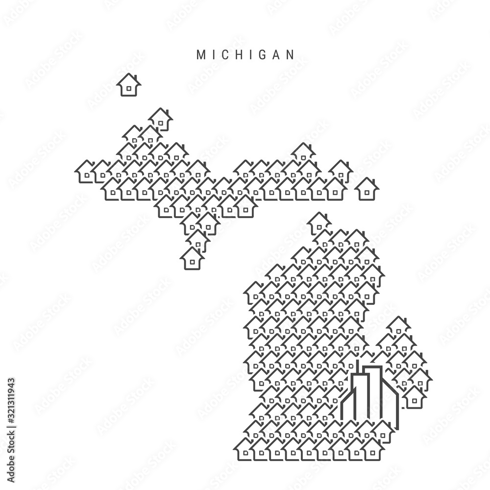 Michigan real estate property map. Icons of houses in the shape of a ...
