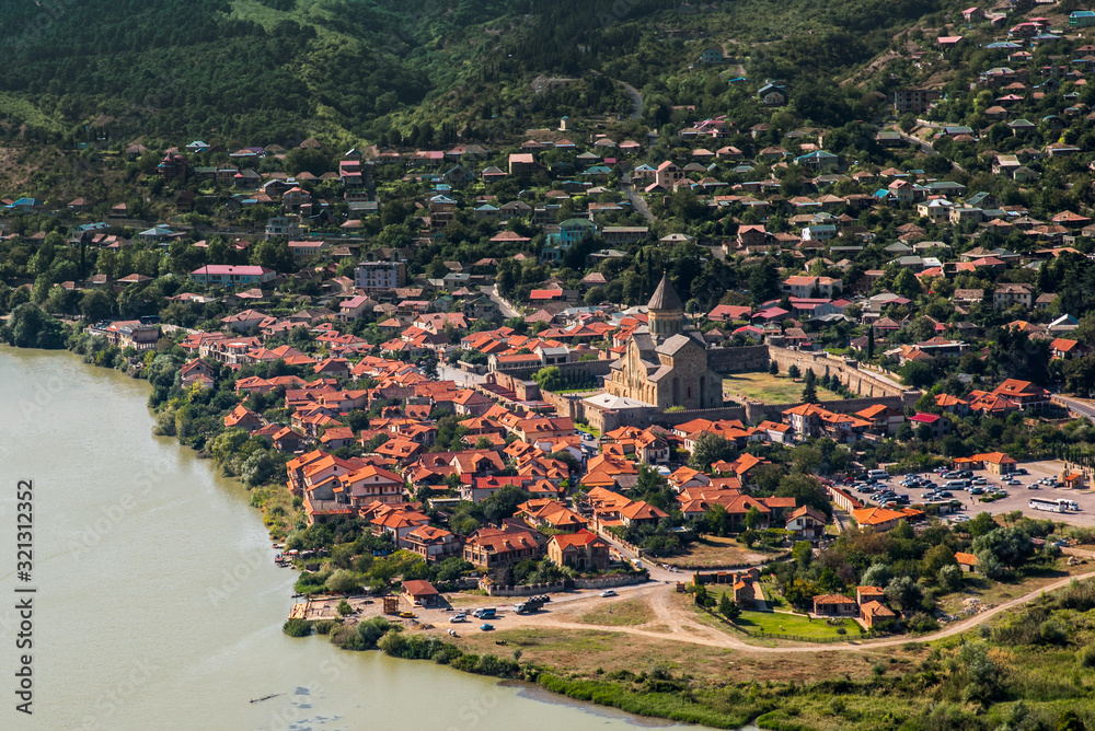 Panoramic view of Mtskheta (Mccheta) former capital city and one of ...