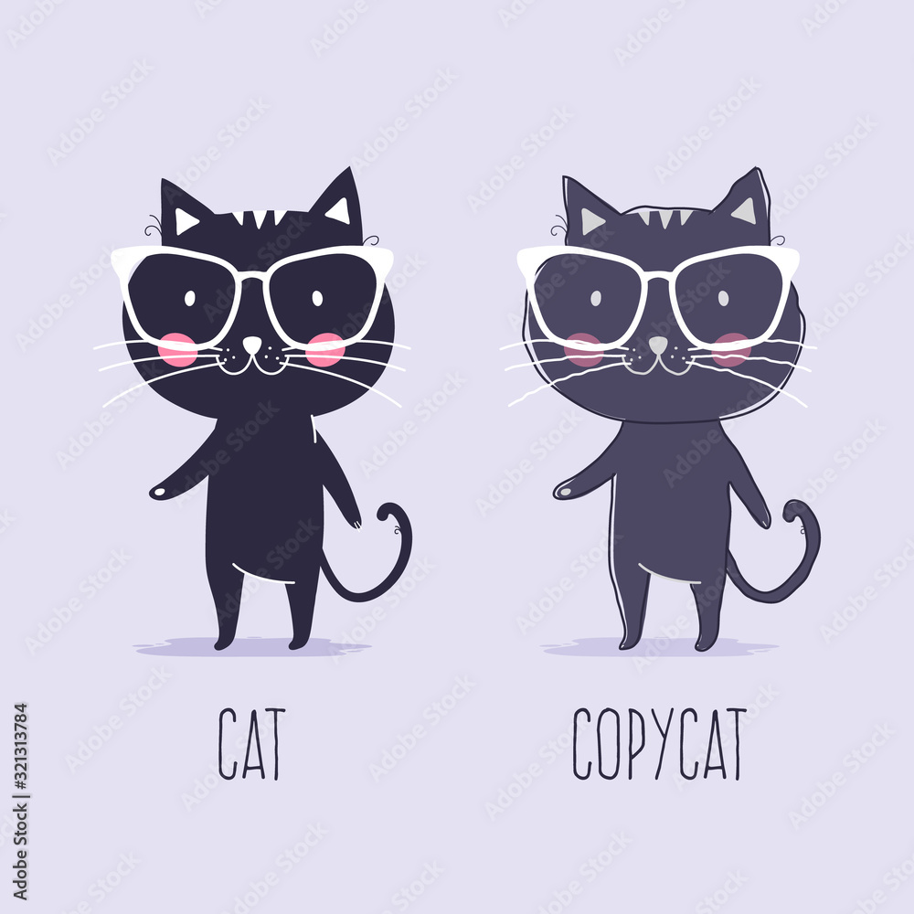 Copycat. Vector illustration of two cats, original and copy. Stock ...