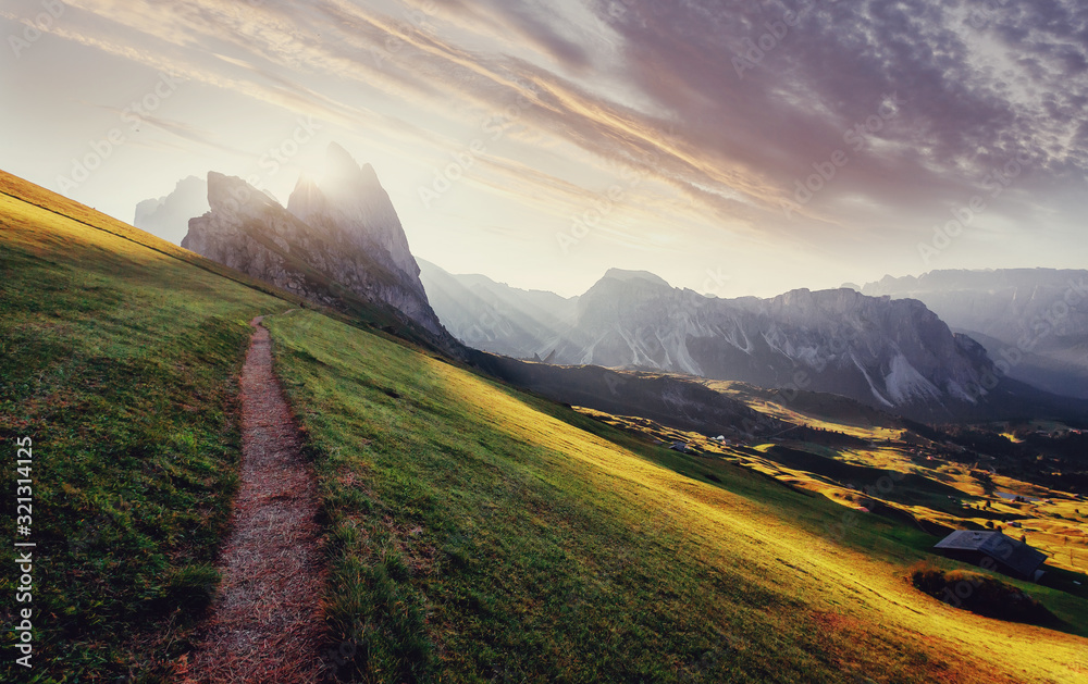 Beautiful alpine highlands with dramatic sky. Incredible view in ...