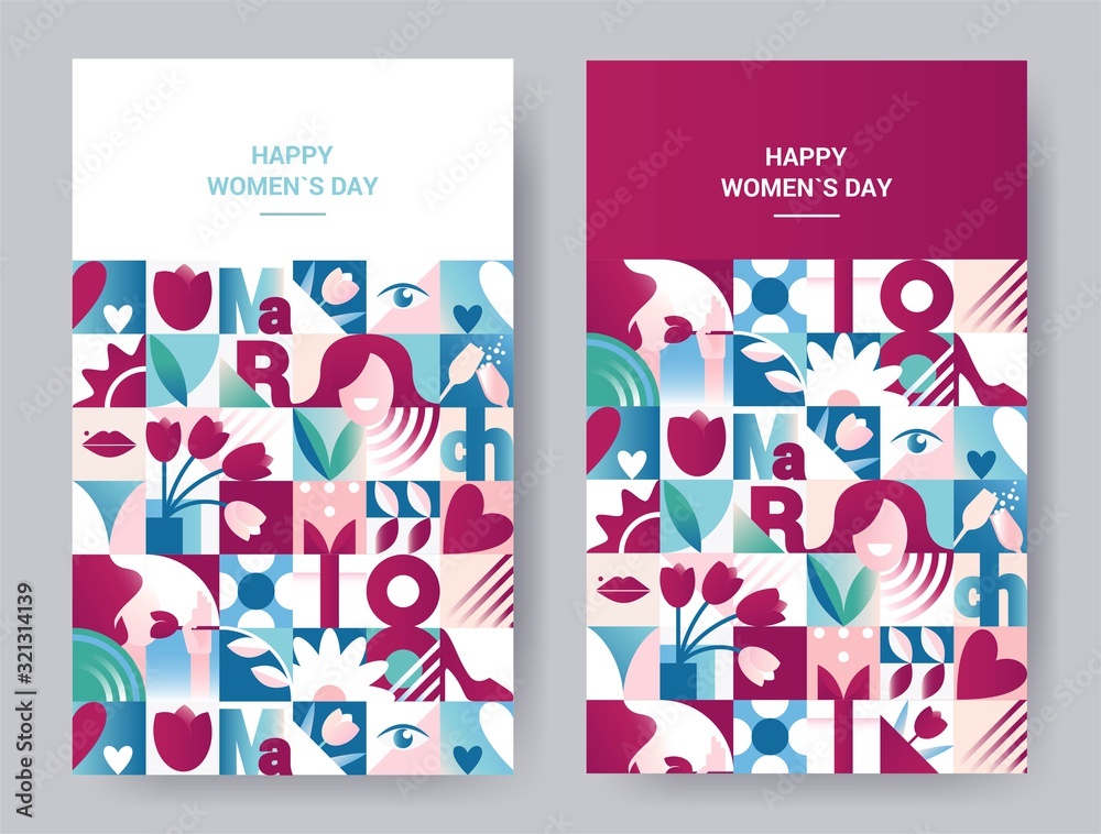 Set of abstract geometric posters for 8 march women`s day celebration ...