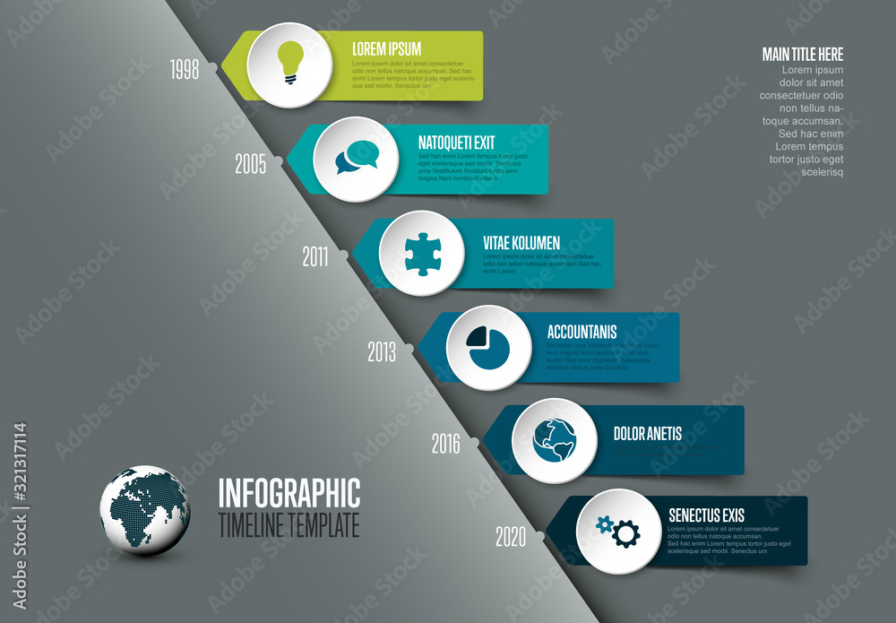 Simple Diagonal Timeline Layout with Icons Stock Template | Adobe Stock