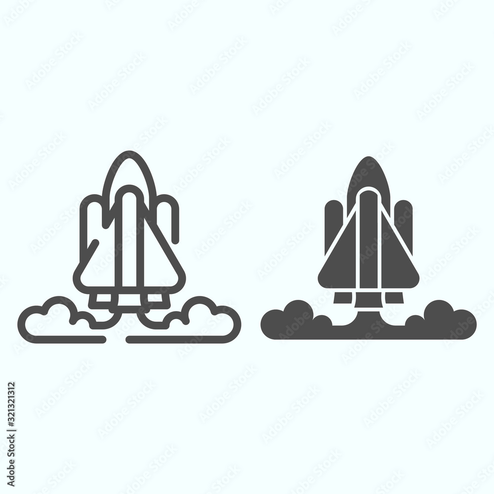 Rocket startup line and solid icon. Missile exploration traveler ...