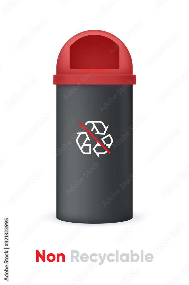 Stockvector Non Recyclable Black Bin with Non Recycle Waste Symbol and ...