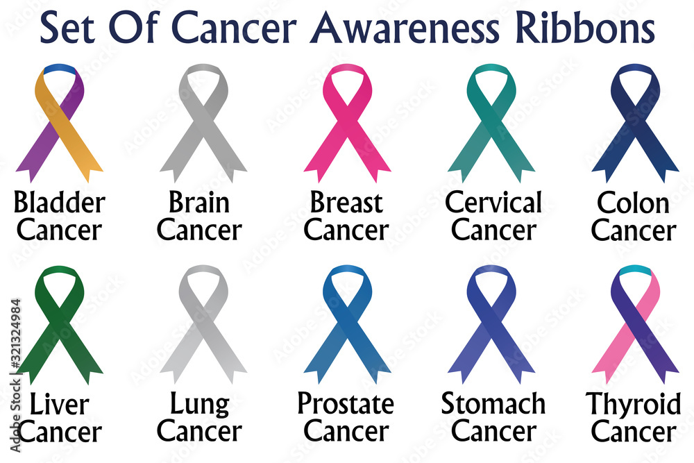 Set of cancer awareness ribbons vector illustration on isolated white ...