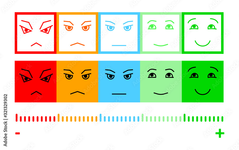 Five Color Faces Feedback/Mood. Set five faces scale - smile neutral ...