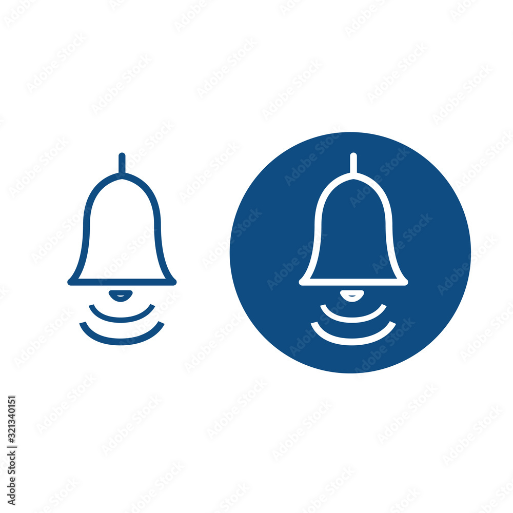Ringing classic bell. Loud signal symbol. Two options. Vector blue ...