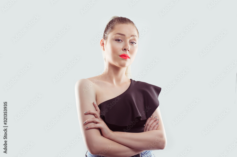 Vaiglorious. Closeup portrait unhappy grumpy young bossy woman ...