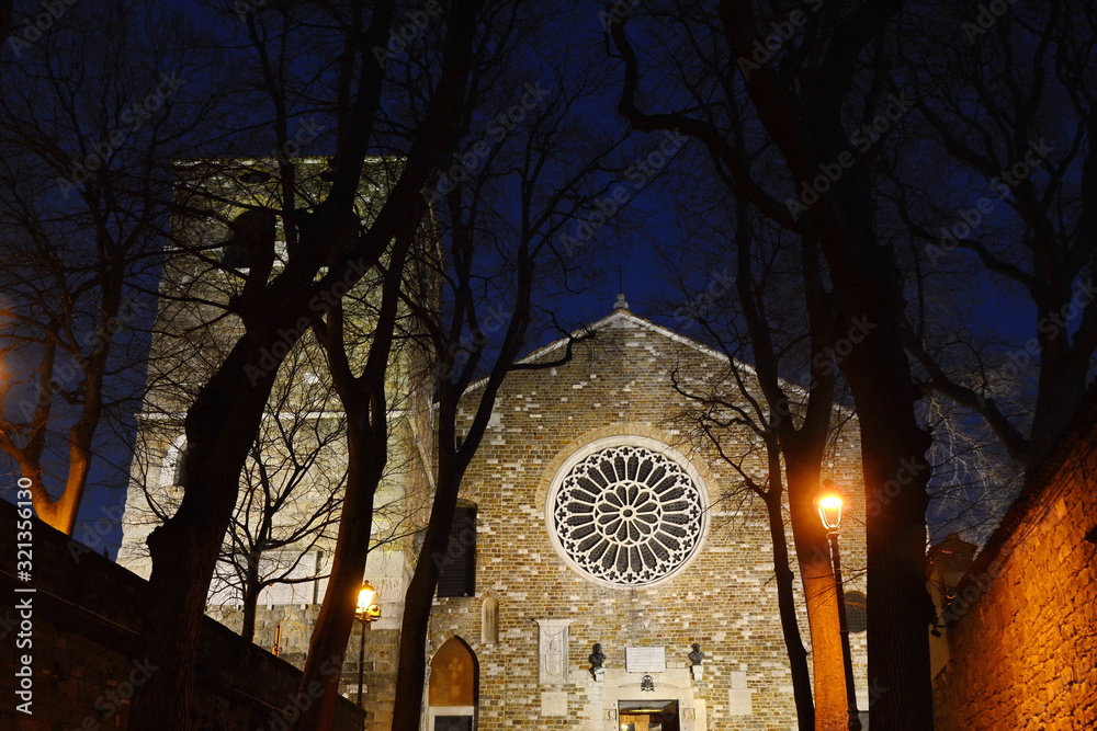 Exterior view of the Saint Justus Trieste Cathedral and its bell tower ...