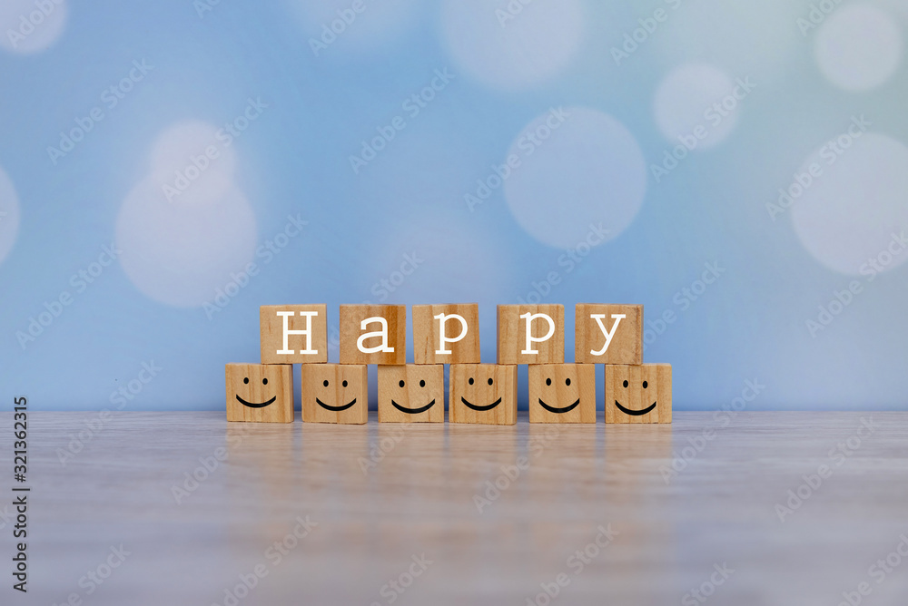 Inspirational quote - Happy. With happy face emotion graphic arranged ...