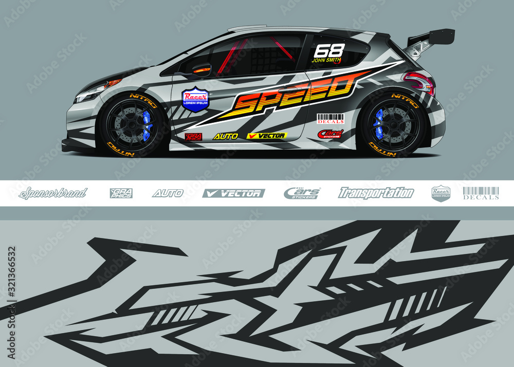 Racing car wrap decal graphic vector kit. Abstract stripe racing ...