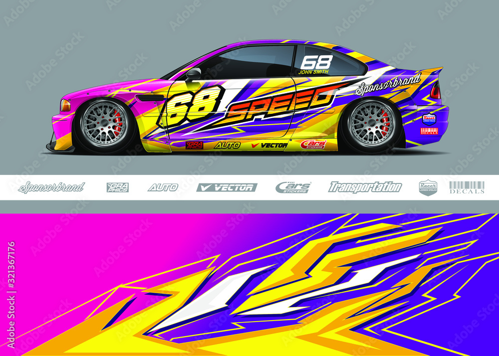 Racing car wrap decal graphic vector kit. Abstract stripe racing ...