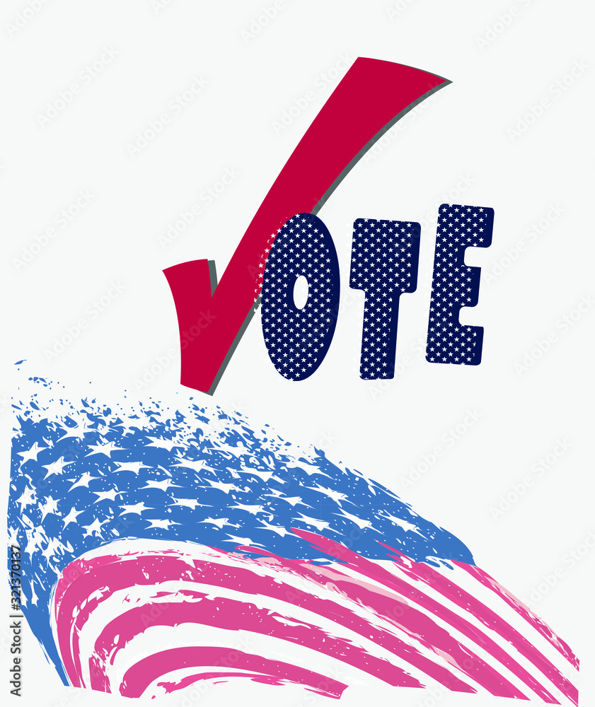 Vote typography with check mark and grunge American flag. Stock Vector ...