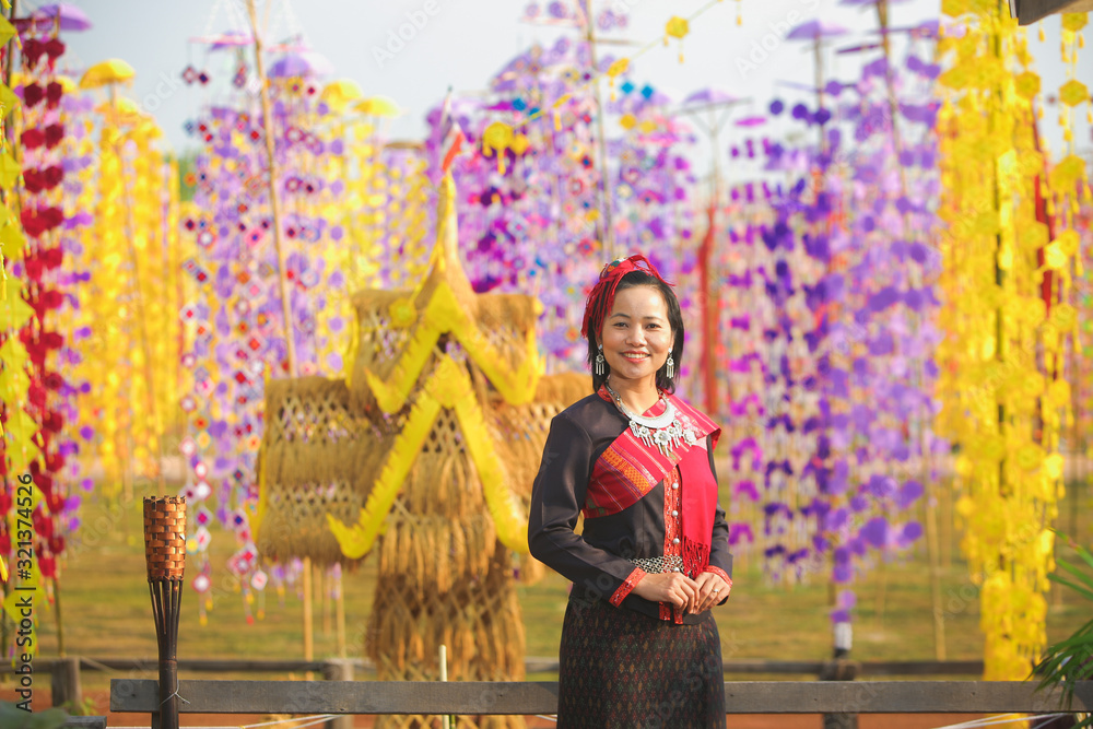 Portrait asian woman in traditional dress at Tung festival. Stock Photo ...