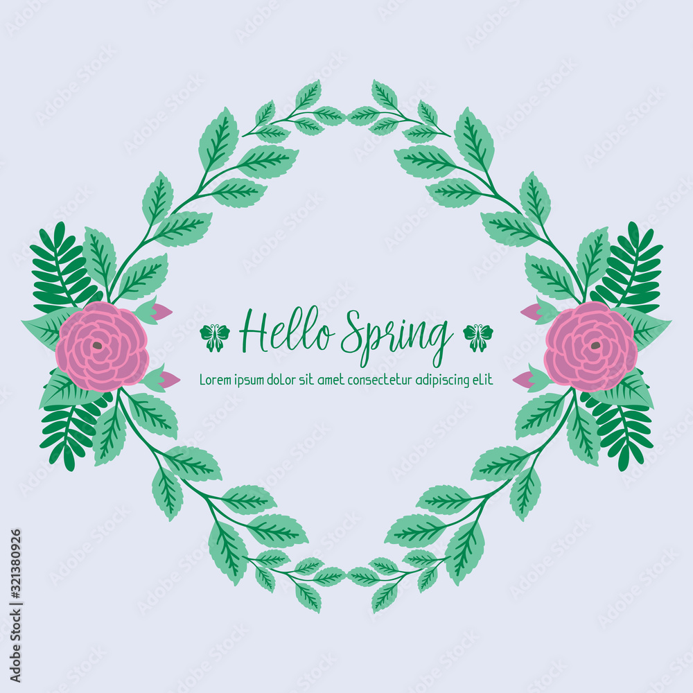 Beautiful pattern of leaf and pink flower frame, for happy spring ...