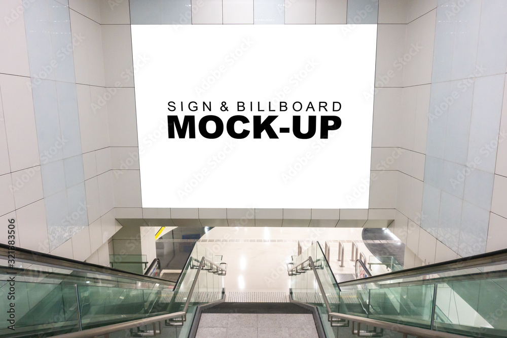 Mock up signboard advertising over on walkways at station Stock Photo ...
